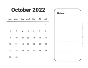 October 2022 Printable Calendar Templates for Free in PDF - Bordio