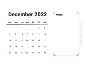 December 2022 Printable Calendar Blank Templates in PDF - Bordio