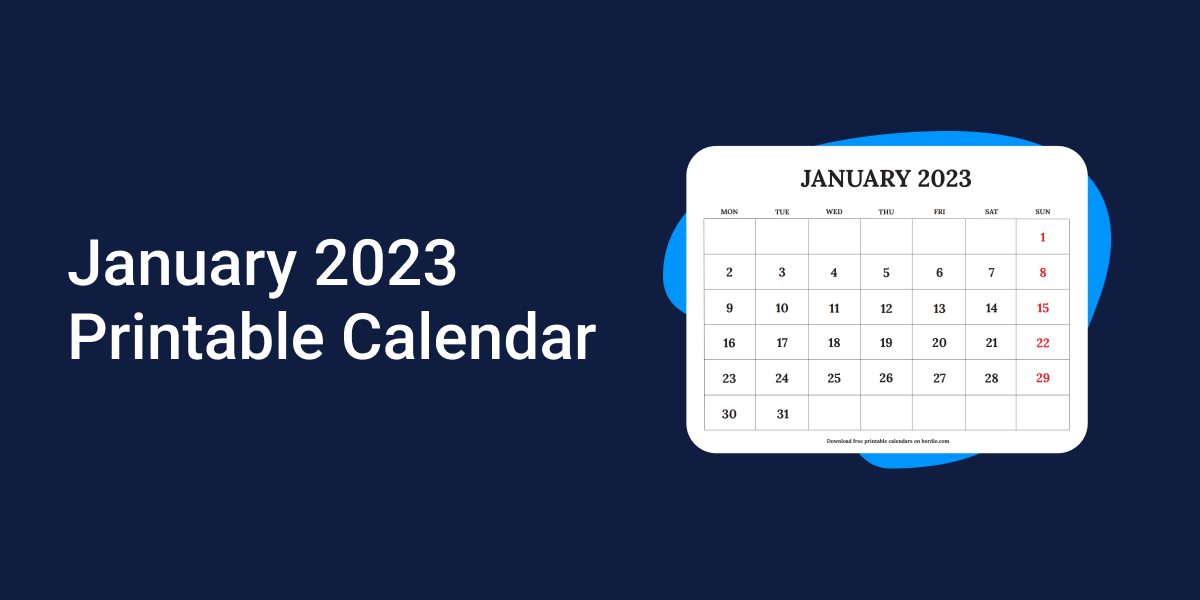 Printable January 2023 Calendar Free Download in PDF - Bordio
