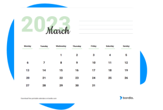 Printable March 2023 Calendar | Free Download in PDF - Bordio