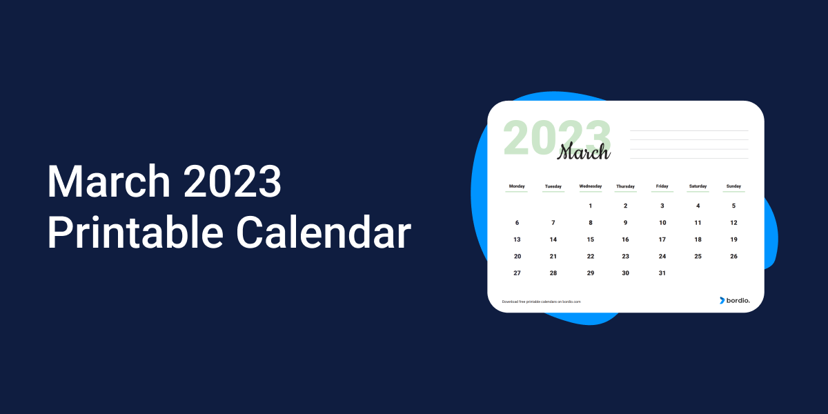 Printable March 2023 Calendar | Free Download in PDF - Bordio