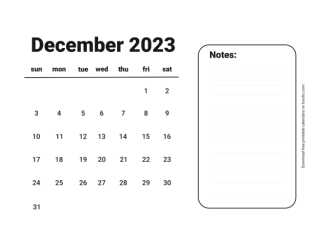 Printable December 2023 Calendar: Free Download in pdf - Bordio