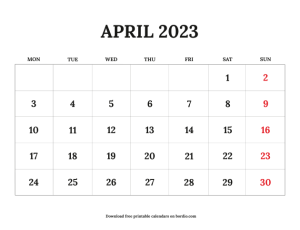Printable April 2023 Calendar | Free Download in PDF - Bordio