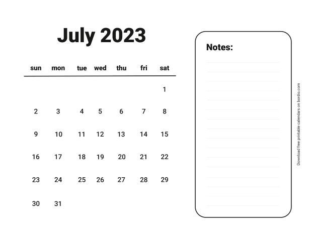 Printable July 2023 Calendar | Free Download in PDF - Bordio