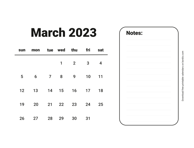 Printable March 2023 Calendar | Free Download in PDF - Bordio
