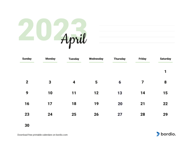 Printable April 2023 Calendar | Free Download in PDF - Bordio