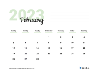 Printable February 2023 Calendar | Free Download in PDF - Bordio