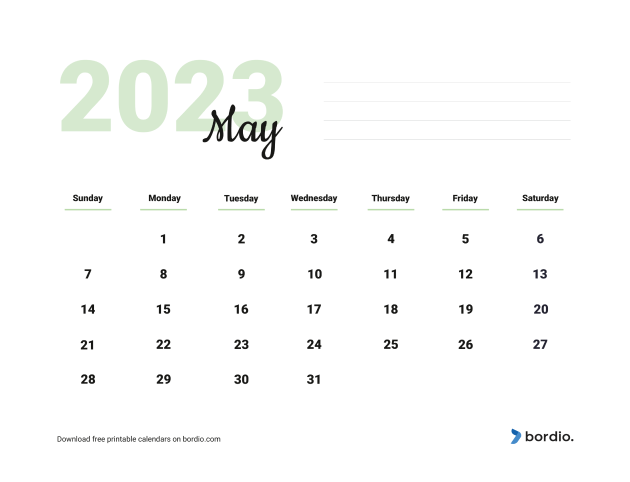 Printable May 2023 Calendar | Free Download in PDF - Bordio