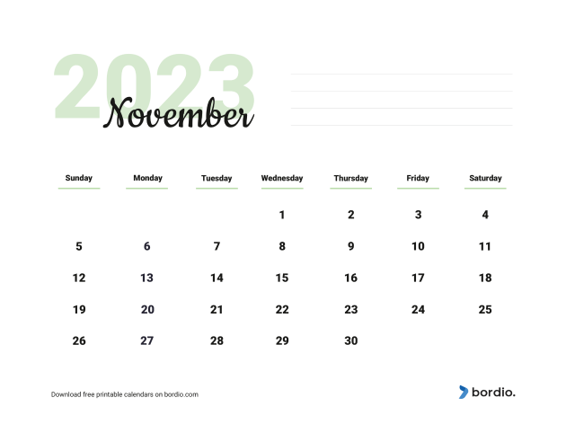 Printable November 2023 Calendar: Download in PDF - Bordio