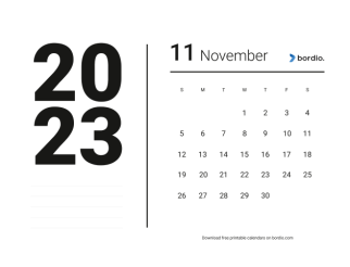 Printable November 2023 Calendar: Download in PDF - Bordio