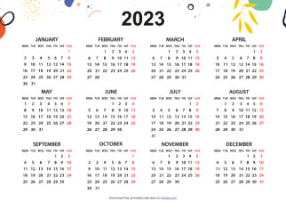 Printable Yearly Calendar 2023 | Free Download in PDF - Bordio