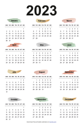 Printable Yearly Calendar 2023 | Free Download in PDF - Bordio