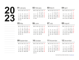 Printable Yearly Calendar 2023 | Free Download in PDF - Bordio