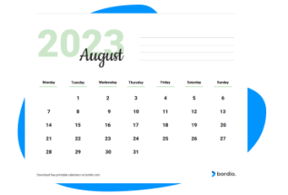 Printable August 2023 Calendar | Download for Free - Bordio