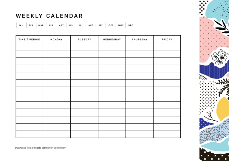 8 Printable Weekly Calendar Templates in PDF - Download for Free