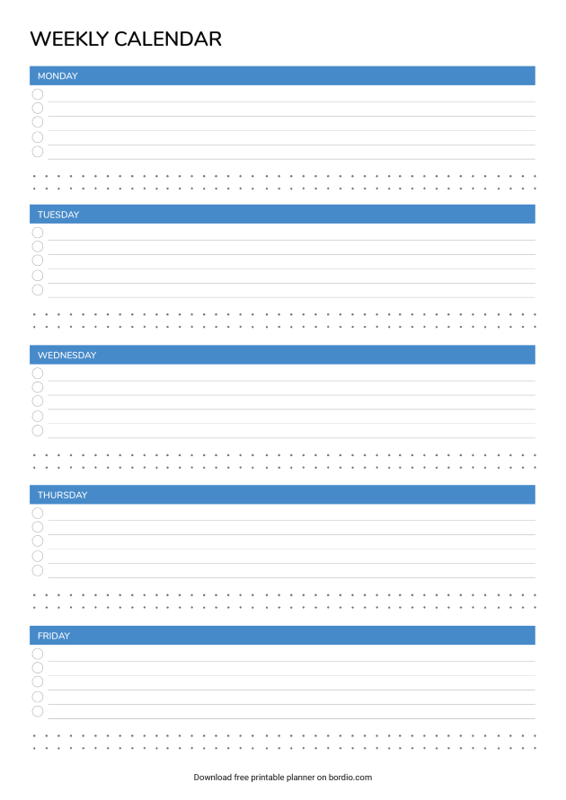 8 Printable Weekly Calendar Templates in PDF - Download for Free
