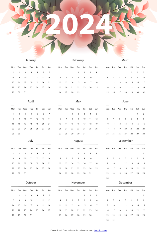 Free Printable Yearly Calendar 2024 Templates in PDF