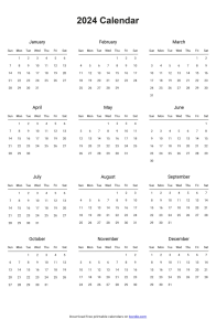 Free Printable Yearly Calendar 2024 Templates in PDF