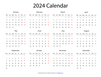 Free Printable Yearly Calendar 2024 Templates in PDF