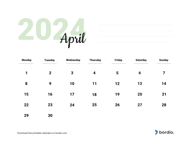 April 2024 Printable Calendar: Free Download (PDF)