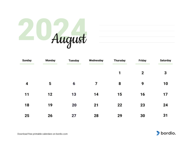 August 2024 Printable Calendar: Free Download (PDF)