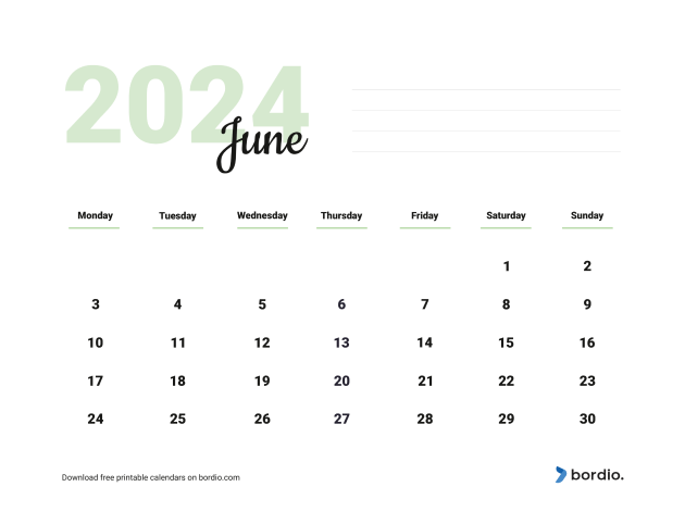 June 2024 Printable Calendar: Free Download (PDF)