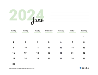 June 2024 Printable Calendar: Free Download (PDF)