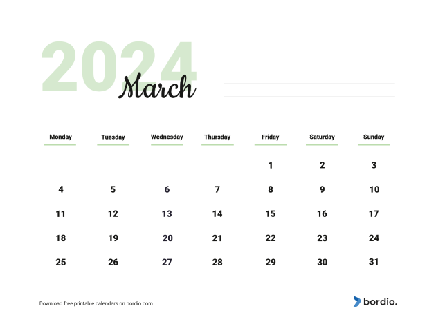 March 2024 Printable Calendar Templates: Free Download (PDF)