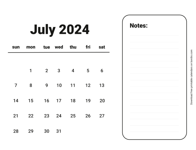 July 2024 Printable Calendar: Free Download (PDF)