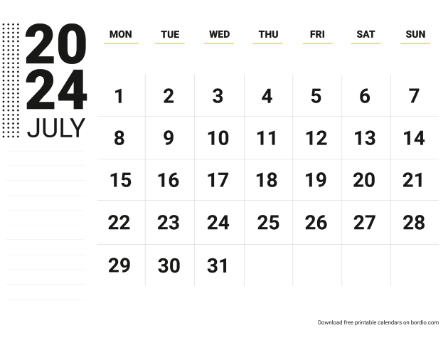 July 2024 Printable Calendar: Free Download (PDF)