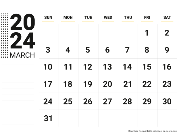 March 2024 Printable Calendar Templates: Free Download (PDF)