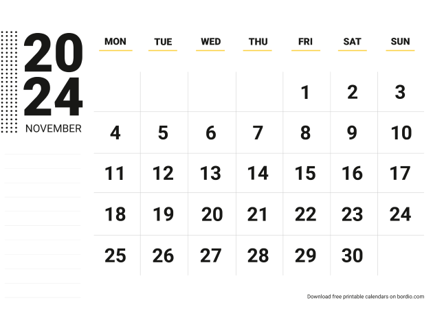 November 2024 Printable Calendar: Free Download (PDF)