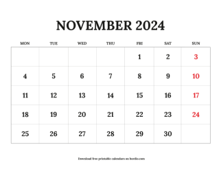 November 2024 Printable Calendar: Free Download (PDF)